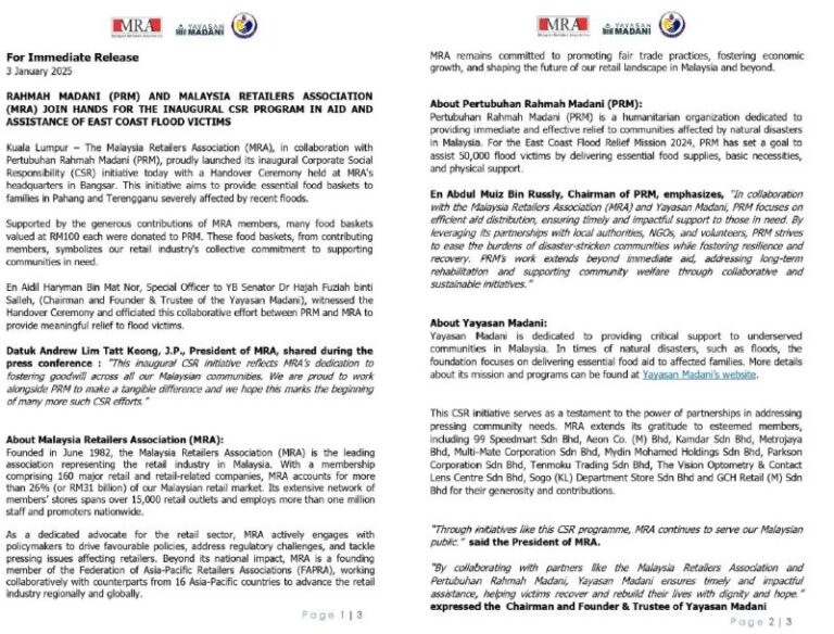 MRA Supports Flood Victims Through CSR Food Basket Initiative